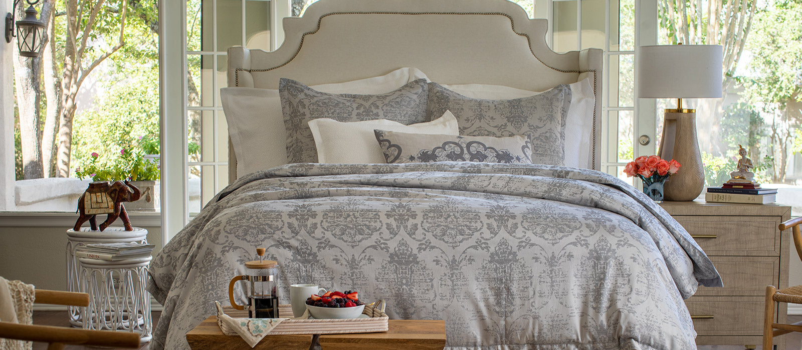 Medici Silver Grey Cotton Jacquard Bedding Collection by Lili Alessandra
