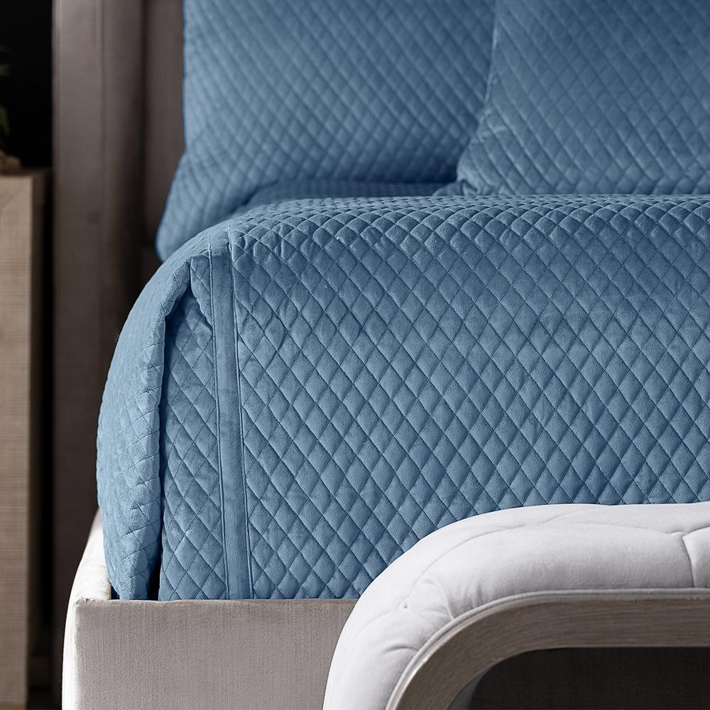 Valentina Queen Coverlet Smokey Blue Velvet 96x98 by Lili Alessandra