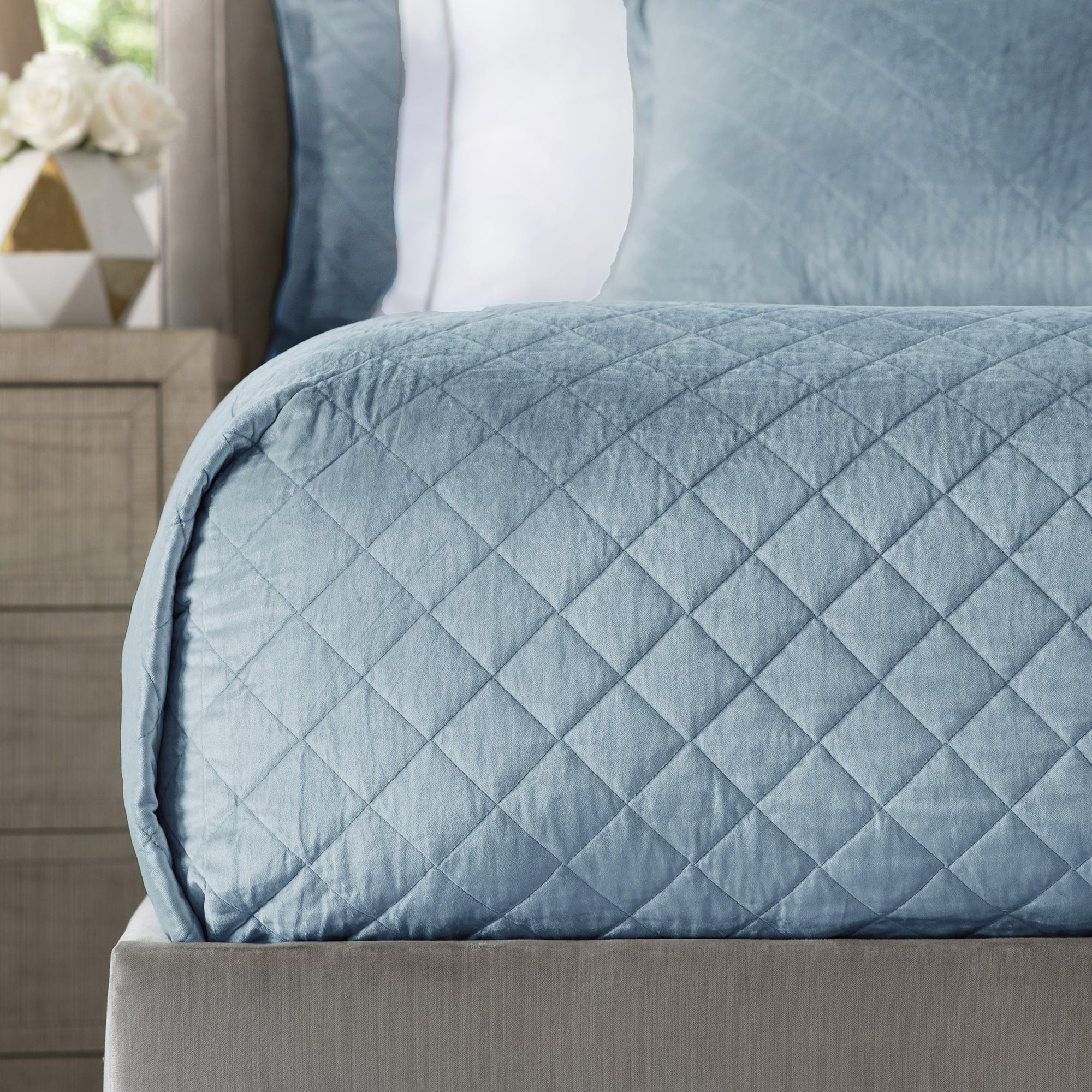 Chloe Quilted Velvet Coverlet Ice Blue Queen by Lili Alessandra