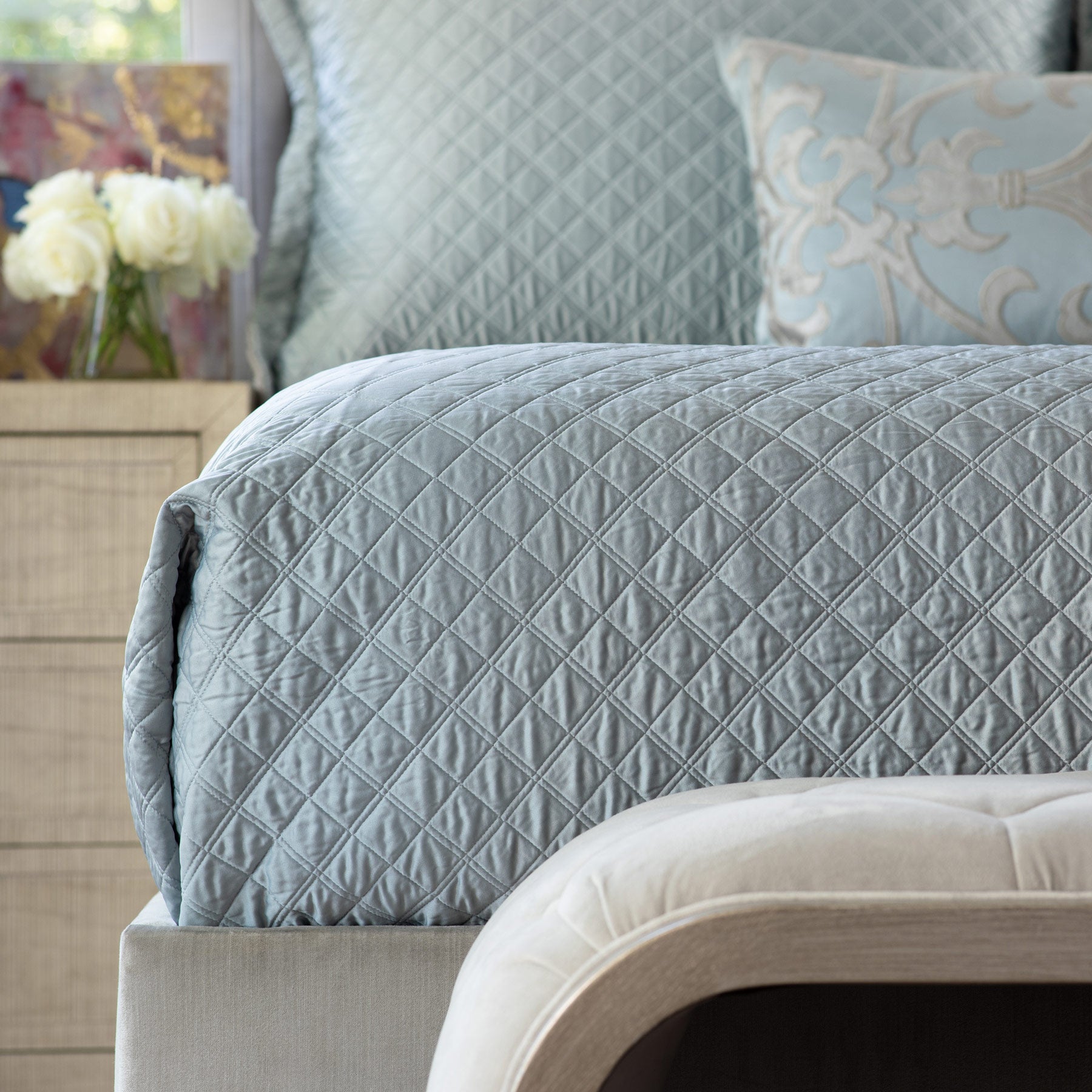 S&S Queen Coverlet Silver/Blue Reversible (96x98) by Lili Alessandra